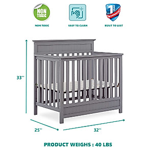 Dream On Me Harbor 4-in-1 Convertible Mini Crib in Storm Grey, Greenguard Gold Certified