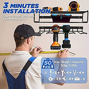 Metal Tools Storage Floating Shelf, Cordless Drill Tools Organizers Holder Wall Mounted, 3-Tier Garage Tool Storage Metal Rack with 4 Slots for Drill Holder, Gift for Men Dad