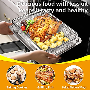 Air Fryer Basket,YEPATER 15.6" x 11.6" Large Oven Air Fryer Basket and Tray,Stainless Steel Non-stick Oven Air Fryer Basket with 30 PCS Parchment Paper,Air Fryer Pan and Crisper Tray for Baking