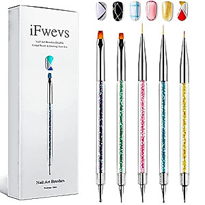 iFwevs Nail Art Brushes,5pcs Double Ended Brush & Dotting Tool Kit,Including Nail Liner Brush and Nail Dotting Pens for Nail Art Nail Salon