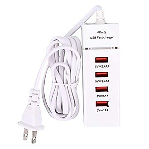 Scicalife Desktop USB Charging Station 4 Ports USB Charger Portable Fast Charging Surge Protector Power Strip for Smartphone Tablet Laptop Computer(White,US Plug)