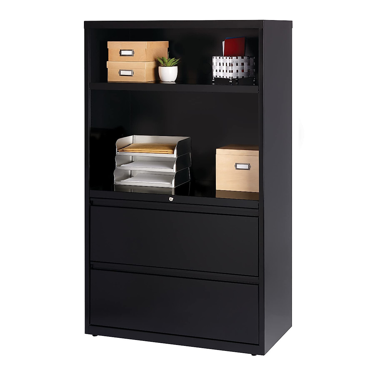 Hirsh Industries Metal Office Filing and Bookcase Storage Cabinet Combo - Black