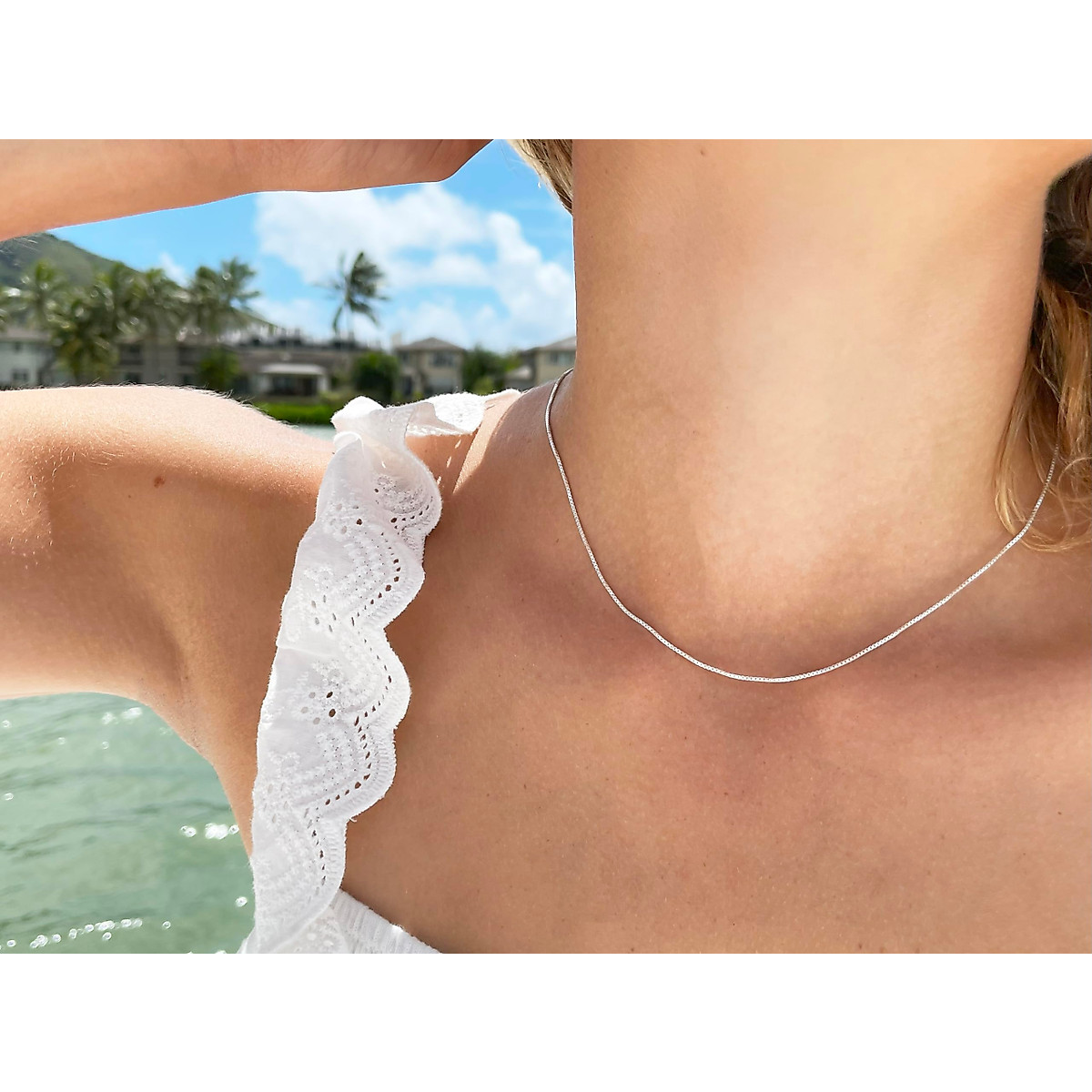 Hawaiian Silver Jewelry 1mm Sterling Silver Box Chain – Elegant and Simple Silver Box Chain Necklace 20-inch – Exquisite Silver Box Chain Necklace for Women – Thin Design – No Nickel Sterling Silver