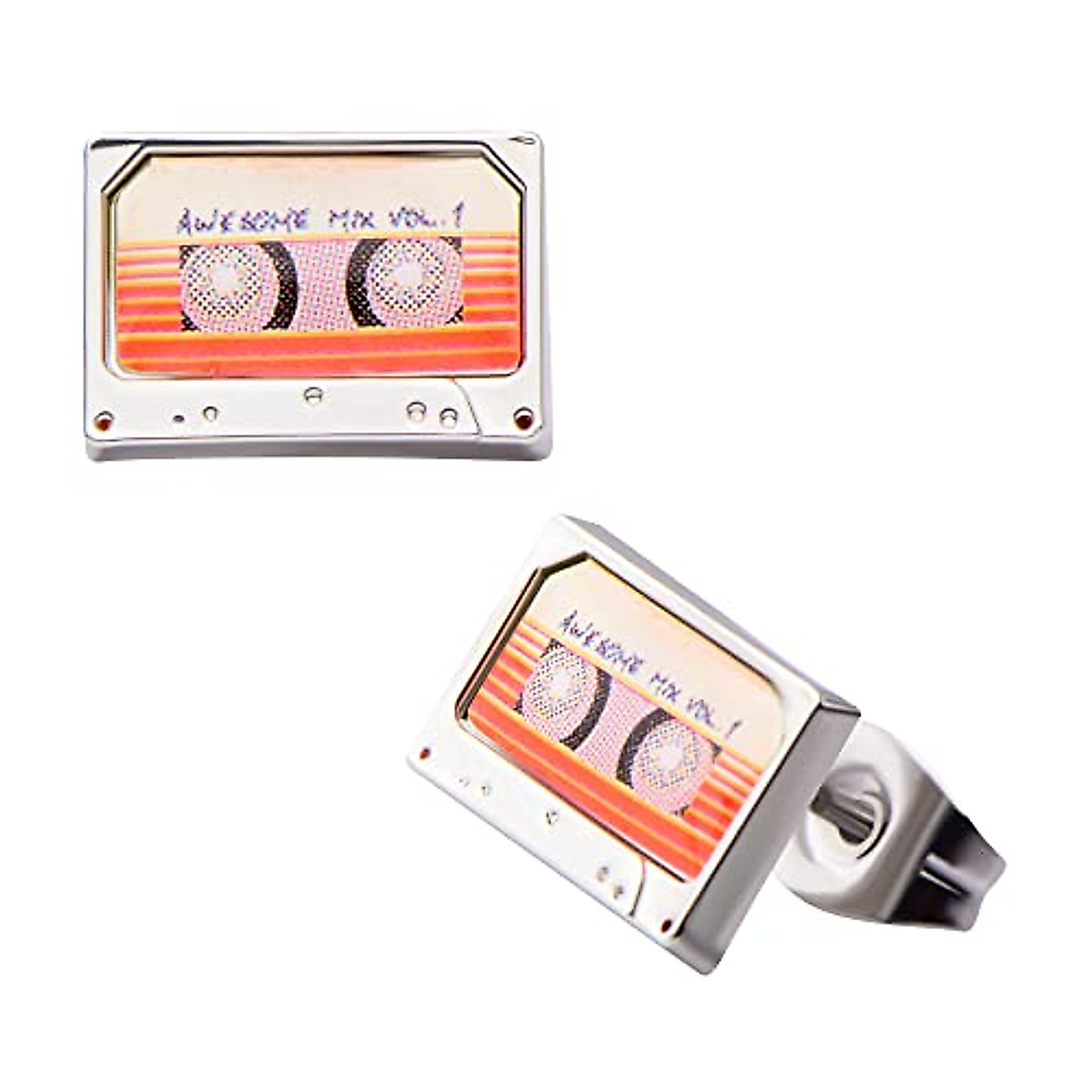Marvel Comics Guardians of Galaxy Women's Stainless Steel Awesome Mix Vol. 2 Tape Stud Earrings, Silver, One Size (GOTGTAPENER01)