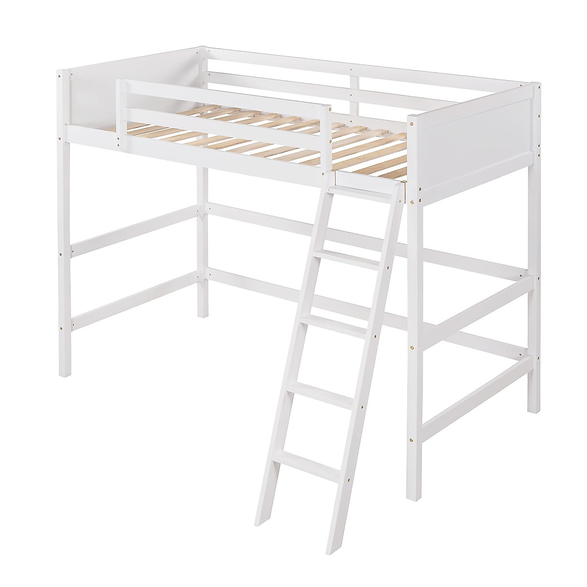 Merax Twin Modern Kids Loft Bed with Ladders Wood Loft Bunk Bed for Juniors/Easy Assemble/Space Saving White