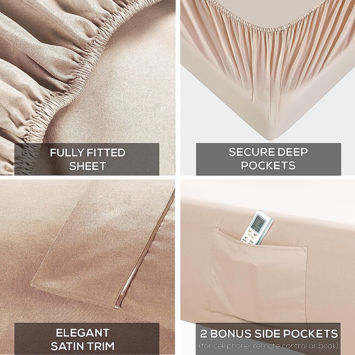 Mueller Luxury 6 PC Full Size Bed Sheets, Super Soft 1800, Deep Pocket up to 16" Full Size Sheets, Transfers Heat, Breathes Better, Hypoallergenic, Wrinkle-Resistant, Oeko-TEX, Cream