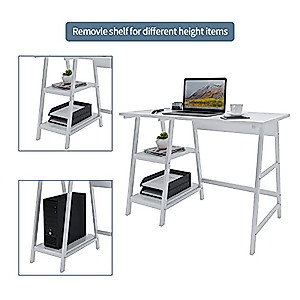 Natwind 43" White Desk Home Office Computer Working Kid Student Study Table with 2-Tier Storage Bookshelves Modern Simple Study Laptop Writing Elegant Style Desk Workstation for Office Home White