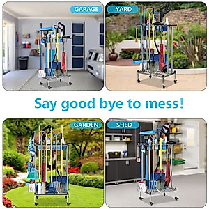 Balaipor Stainless Steel Garden and Yard Tool Organizer Tower Rack Storage Holder with Wheels for Garage, Garden, Shed (Floor Standing)