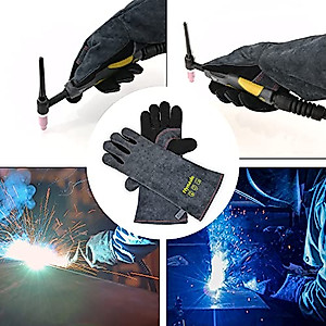 MIG140D Mig Welder, Dual Voltage 110/220V Gasless Flux Wire Welding Machine-Welding Gloves 16 Inches