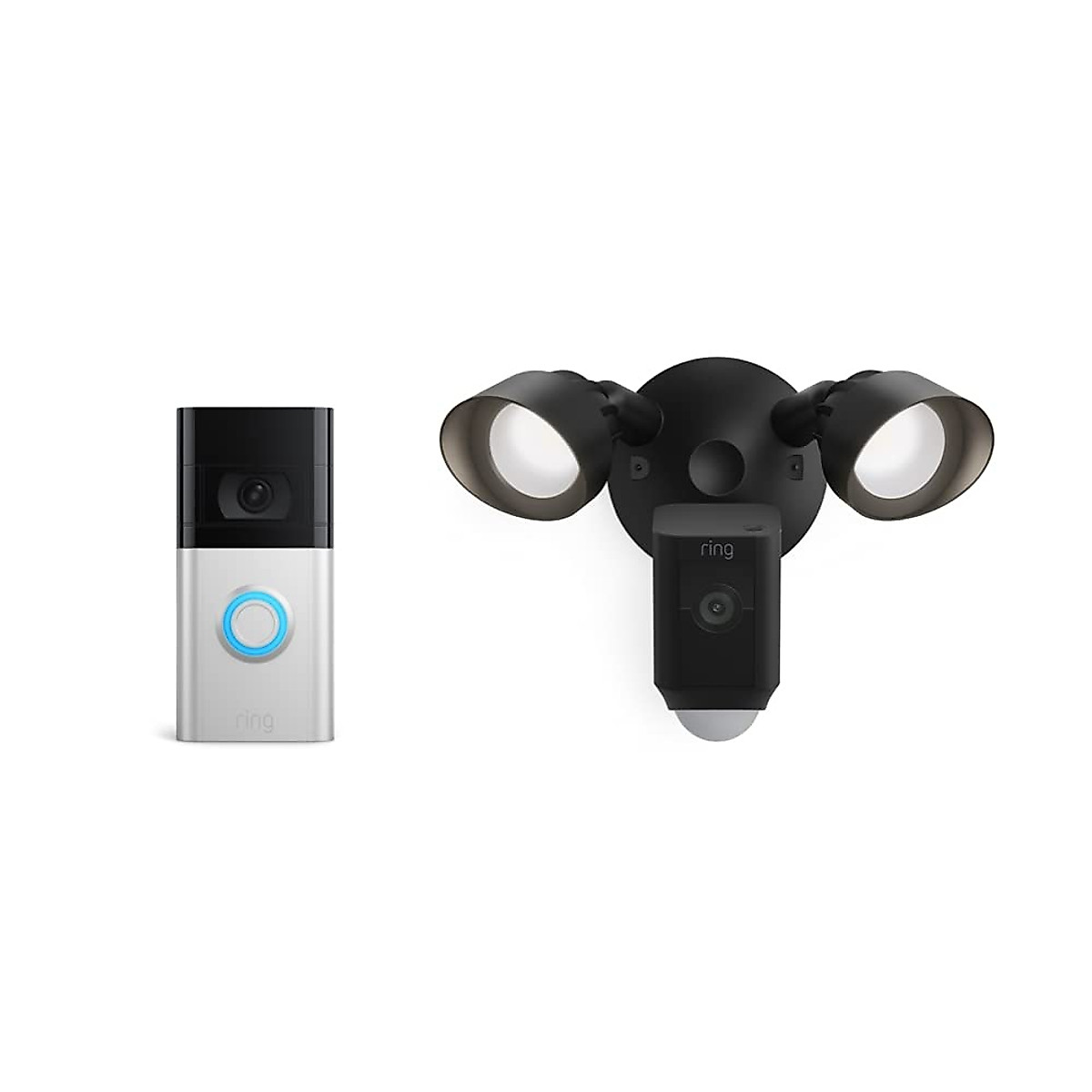 Ring Video Doorbell 4 (2021 release) with Ring Floodlight Cam Wired Plus, Black (2021 release)