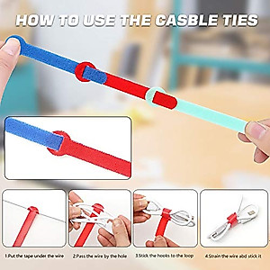 Cable Ties 100PCS，4+6+8+10 Inch Reusable Cable Management，Multi-Purpose Adjustable Cord Organizer，Fastening Microfiber Cloth Hook and Loop Cable Organizer Wire Straps，Assorted Colors