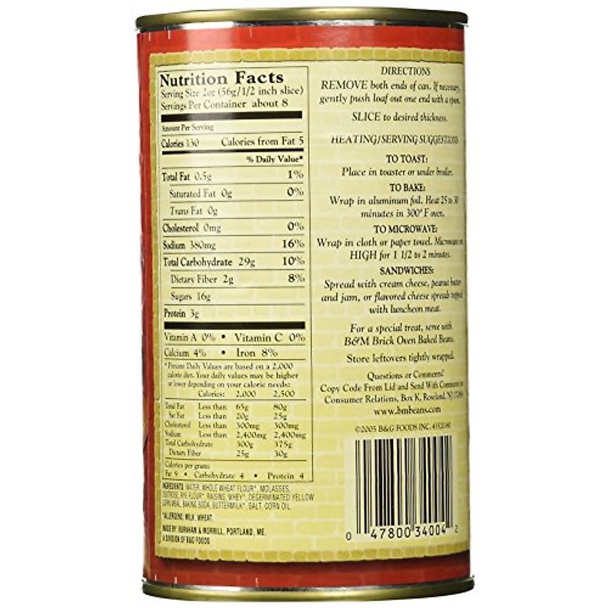 B&M Brown Bread, Raisins, 16 Ounce