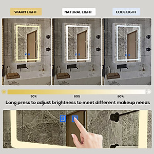 VOWNER Bathroom Medicine Cabinet with LED Lights and Mirror, Wall Mounted Mirror Cabinet with Adjustable Shelf, Defogger, Memory 3-Color Mode, Dimmer, Anti-Fog (Engineered Wood, 24"×32")
