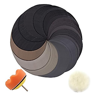 MAXMAN 3 Inch Sandpaper (75mm) Silicon Carbide Wet/Dry Hook & Loop Sanding Discs Assorted 600/800/1000/1500/2000/3000/5000/7000Grit with 1/4 Shank Sanding Pad &Sponge Polishing Pad(84pcs)