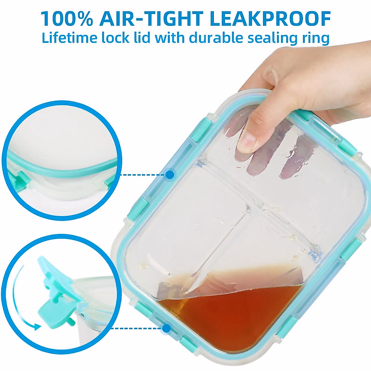 DAS TRUST 3 Pack 36oz Bento Box Glass Meal Prep Container 3 Compartments Glass Food Storage Containers with Lids Meal Prep Bowls Lunch Box Glass Food Prep Lunch Containers for Microwave Oven