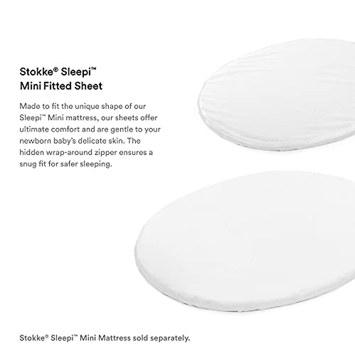 Stokke Sleepi Mini Fitted Sheet, White - Soft Sheets for Sweet Dreams - Made for The Oval Sleepi Mini Mattress - Safe, Stylish & Washable - 100% Fine Cotton Percale