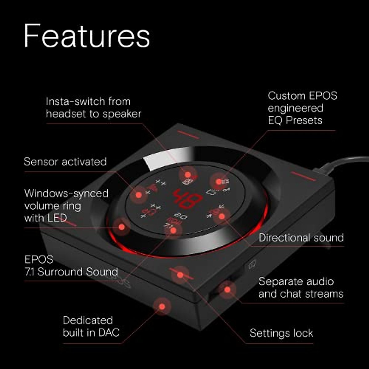 EPOS GSX 1000 2nd Edition Dac Amp Audio Amplifier/External USB Sound Card with 7.1 Surround Sound, Side Tone, Gaming DAC and EQ, Headphone Amp Compatible with Windows, Mac, Laptops and Desktops
