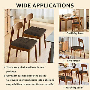 ELFJOY 4 Pack Chair Cushions for Dining Chairs 17x17 inch Seat Cushions for Kitchen Chairs Soft and Comfortable Square Chair Pads with Ties, Coffee