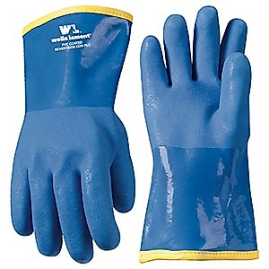 12" Lined PVC Chemical Resistant Gloves, One Size (Wells Lamont 194) (1 Pair), Blue Winter