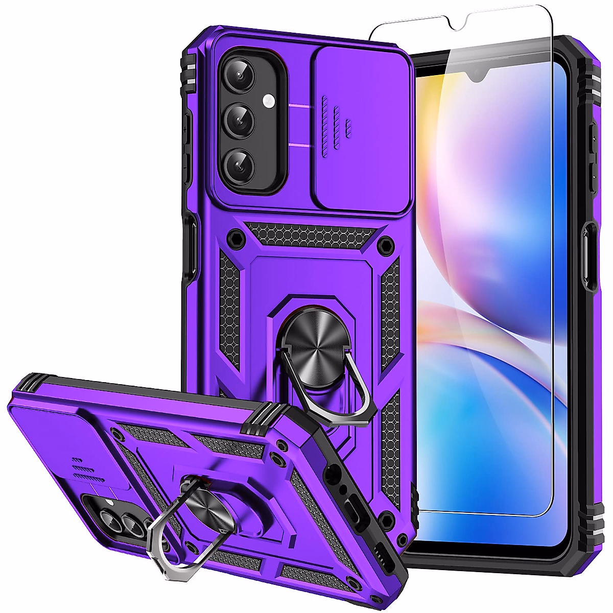 for Galaxy A14 5G Phone Case,Galaxy A14 5G Case,with Screen Protectors and Camera Cover,[Military Grade] 16ft.Drop Tested Cover with Magnetic Kickstand Protective Case for Samsung A14 5G, Purple