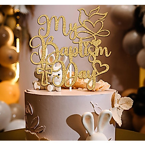 My Baptism Day Cake Topper, First Holy Communion, On Your Confirmation, Bridal Shower/Wedding/Baptism/Christening Baby Shower Party Decorations, Gold Glitter