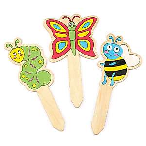 Baker Ross AR233 Bug Wooden Stakes - Pack of 10, Handy Lawn Decorations for Kids to Decorate and Gift