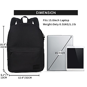 SUPACOOL Lightweight Casual Laptop Backpack with USB Charging Port and Set of 4 Black Travel Mesh Organizer Bags