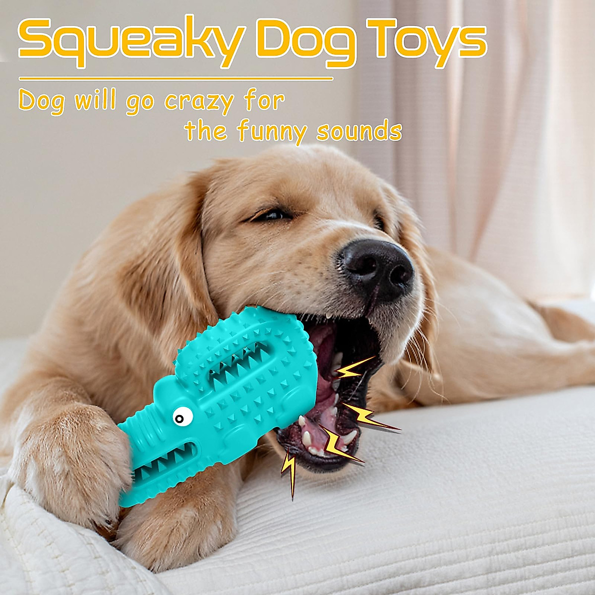 Zimtty Dog Toys, Squeaky Indestructible Dog Chew Toys for Aggressive Chewers, Tough Alligator Rubber Teething Chew Dog Toys for Large Medium Small Dog