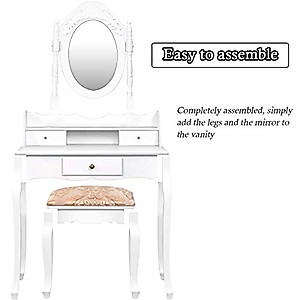 Giantex Vanity Set Makeup Dressing Table with Mirror, White Vanity Tables for Bedroom Bathroom Large Dress Table Vanity Desk with Padded Bench Chair, Vanities with Stool