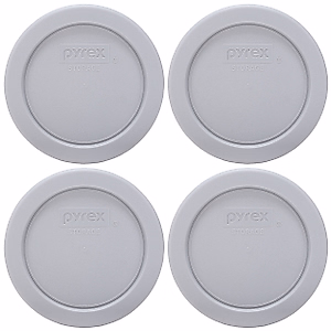 Pyrex 7202-PC Jet Gray Round Plastic Food Storage Replacement Lid, Made in USA - 4 Pack