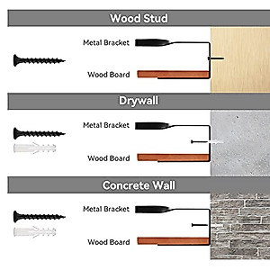 Floating Shelves, Set of 3 Bathroom Shelf with Towel Bar, Rustic Wood Wall-Mounted Display Storage Wall Shelves, Hanging Shelves for Living Room/Bathroom/Kitchen/Bedroom/Office