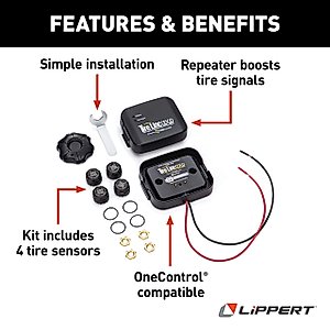 Lippert Components - 2020106863 Tire LINC Tire Pressure and Temperature Monitoring System for RVs (TPMS) with Tire Sensors and Repeater