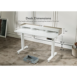 Claiks Standing Desk with Drawers, Stand Up Electric Standing Desk Adjustable Height, Sit Stand Desk with Storage Shelf and Splice Board, 55 Inch, White