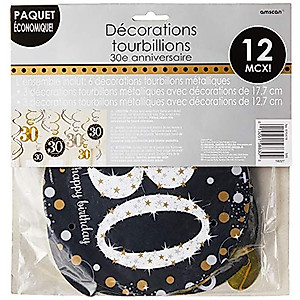 Amscan Sparkling Celebration 30 Foil Swirl Decorations - 5" & 7" (Pack of 12) - Durable & Vibrant Design | Perfect for Parties, Events, & Festivities