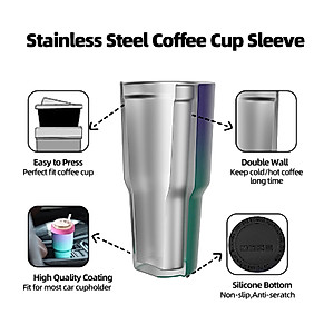 SIXAQUAE Stainless Steel Iced Coffee Sleeve,30oz Stainless Steel Insulated Tumbler with Lid,Double Wall Cup Sleeves for Cold Drinks Reusable,for Most Starbucks,Dunkin Donuts,McDonalds (SKY)