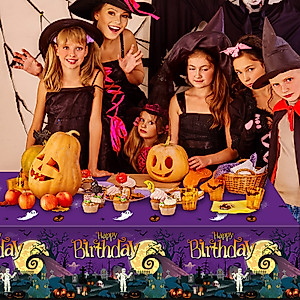 3 Pack Halloween Birthday Party Tablecloth, Happy Birthday Halloween Table Cover, Pumpkin Ghost Spooky Castle Halloween Party Supply for Boy Kids Girl, Halloween Birthday Party Decoration 108x54 Inch