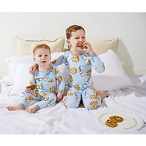 Mud Pie Baby Boys' Milk and Cookies Pajama Set, Blue, 12-18, 12 Months-18 Months