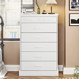 EPHEX Tall Dresser with 7 Drawers for Bedroom, Storage Tower Clothes Organizer, White Chest of Drawers with Sturdy Pedestal, 27.6'' W x 15.8'' D x 44.1'' H