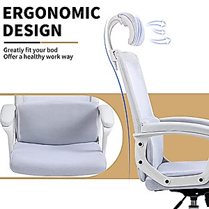 Home Office Chair, Ergonomic Mesh Desk Chair, High Back Computer Chair with Adjustable Headrest,Lumbar Support, Tilt Function,Swivel Rolling, Soft PU Armrest Task Chair Home Office Desk Chairs, White