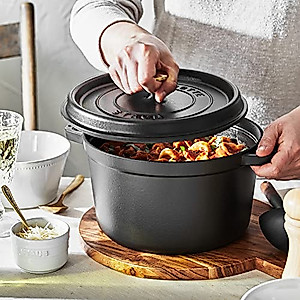 Staub Cast Iron Dutch Oven 5-qt Tall Cocotte, Made in France, Serves 5-6, Matte Black