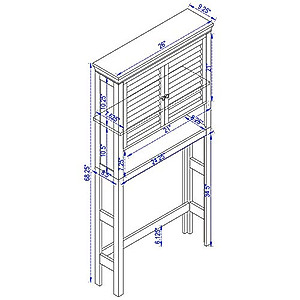 Glitzhome Bathroom Over-The-Toilet Space Saver Storage with Shelf and 2-Door Cabinet, 68" H, White