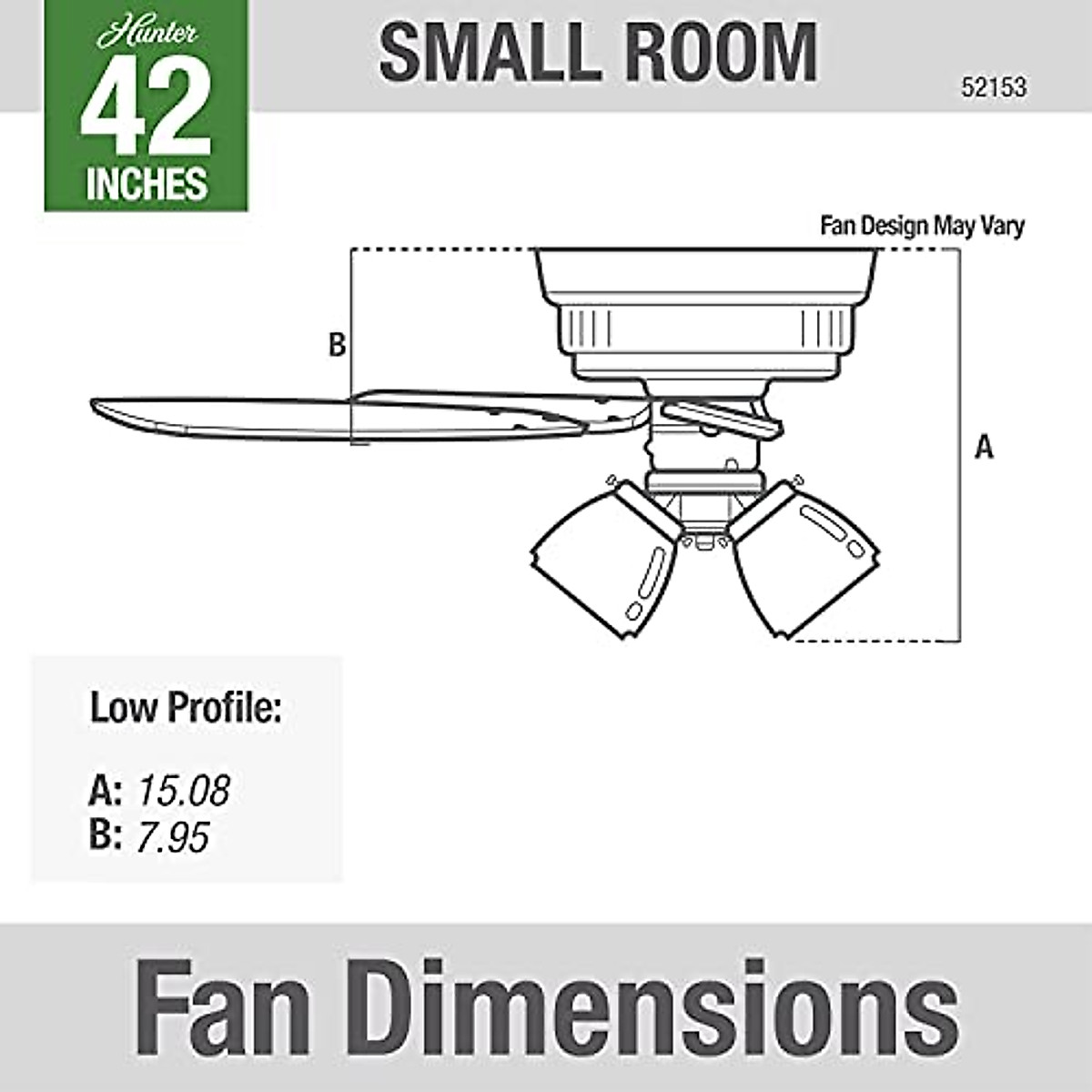 Hunter Crestfield Indoor Low Profile Ceiling Fan with LED Light and Pull Chain Control, 42", Noble Bronze