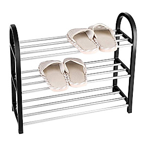 Gorgeri Shoes Rack, Plastic + Aluminum Metal Shoe Storage Organizer Standing Shelf DIY Home Organizer (3 Tiers: 50 * 19 * 42cm / 19.69 * 7.48 * 16.54in)