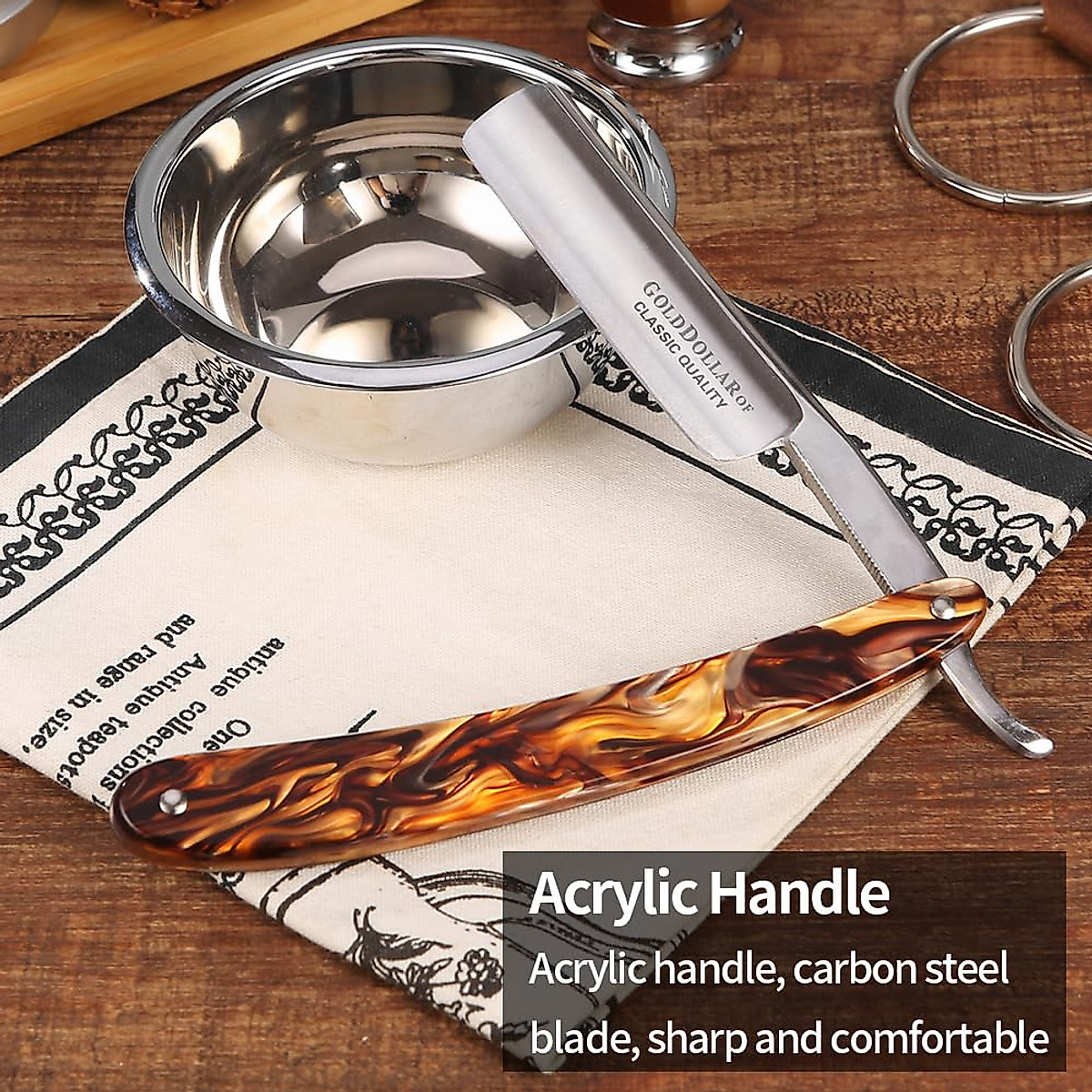 Gold Dollar Retro Shaving For Men Acrylic Handle Straight Razor Barber Shaving Ready Without Stabilizer Scraper Cloth Kit