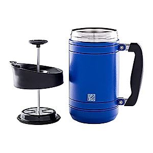 BruTrek BaseCamp Coffee Press - Double Wall Insulated Stainless Steel - Bru-Stop Technology, No Grounds in Coffee, No Spill Lid (Mountain Lake, 32 fl.oz)