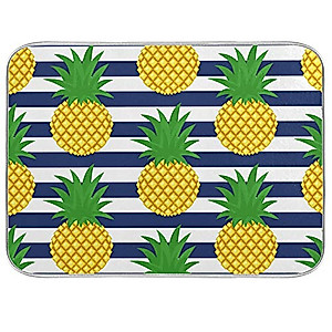 Striped Pineapple Pattern Dish Drying Mat 24"x18" Absorbent Machine Washable Hanging Fast Dry Pad Dish Protective Mat for Kitchen Countertop Heat Resistant Dinner Table Mat