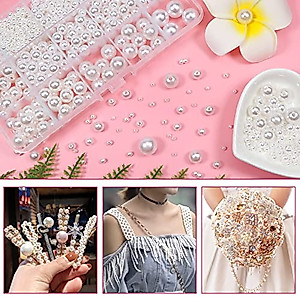 TOAOB 1400pcs White Pearl Beads for Jewelry Making 3mm to 14mm Plastic Pearl Beads Loose Round Faux Pearl Beads with Holes for DIY Crafts Earring Necklace Vase Filler and Home Decoration