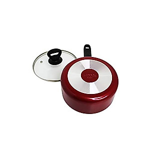 Mirro A79624 Get A Grip Aluminum Nonstick Saucepan with Glass Lid Cookware, 3-Quart, Red