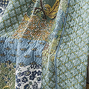 NEWLAKE Cotton Quilted Throw Blanket for Bed Couch Sofa, Reversible Matelasse Blanket with Real Stitched Embroidery,Green Farmhouse Garden,60X78 Inch