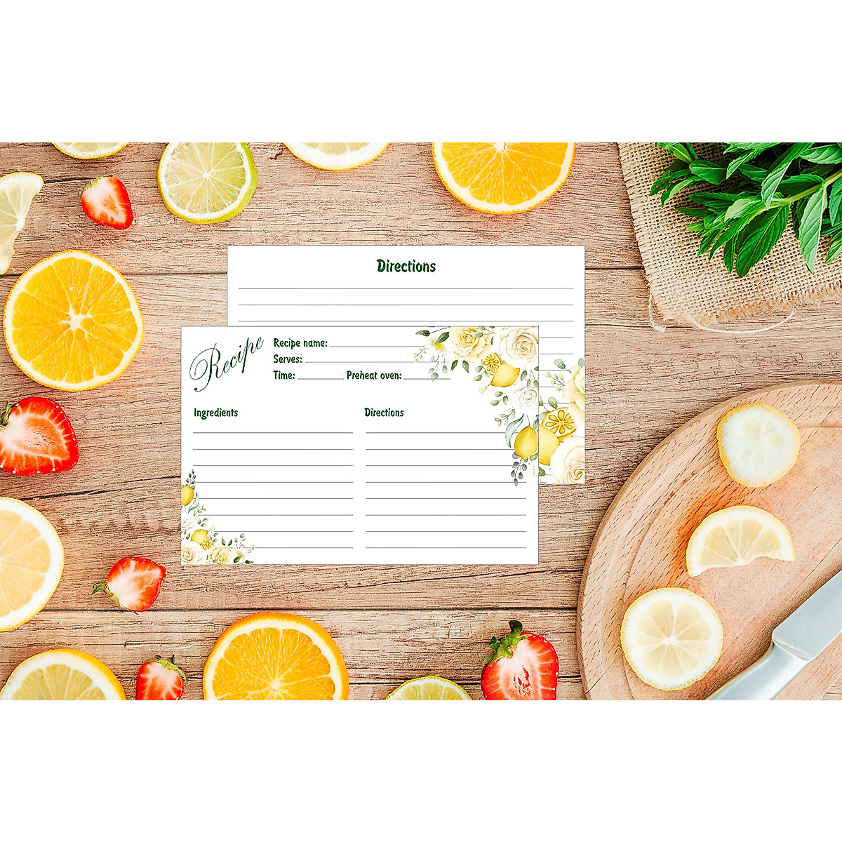 50 Premium Recipe Cards - 4x6 Double Sided, Matte, Non-Smudge, Thick Paper, Blank Recipe Cards for Recipe Boxes Refill (lemons)